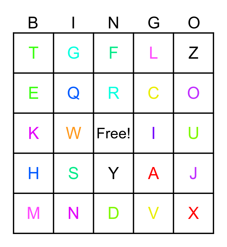 alphabet Bingo Card
