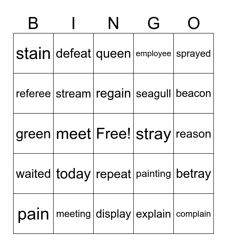 Long Vowel Teams AI/AY and EE/EA Bingo Card