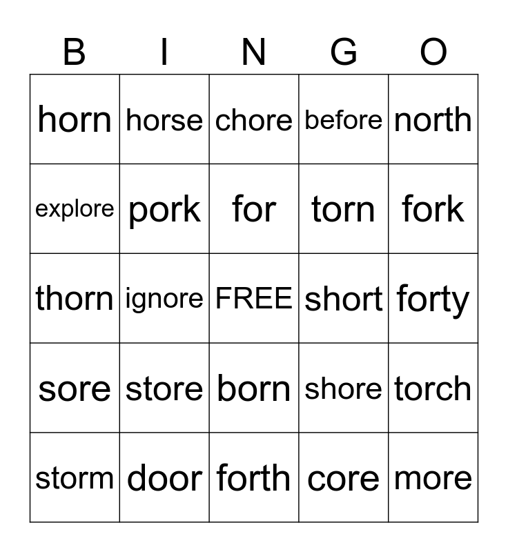 Bossy r Bingo Card