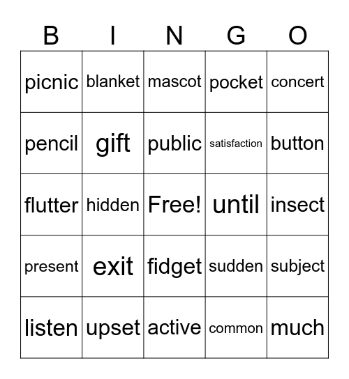 Closed Syllables Bingo Card
