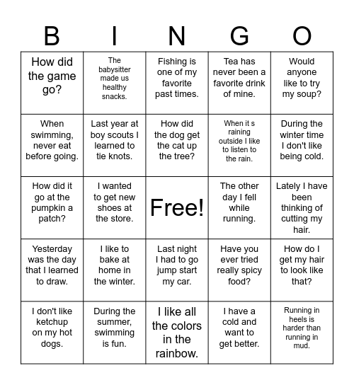 Reading Fluency Bingo Card