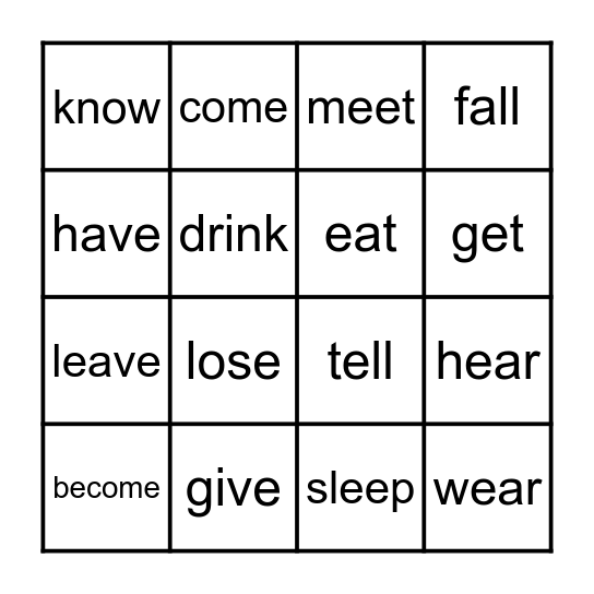 IRREGULAR VERBS BINGO Card