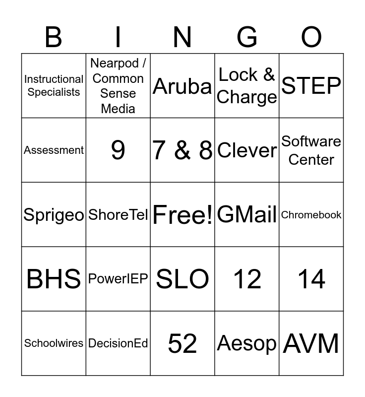 Tech Dept. BINGO Sept 2016 Bingo Card