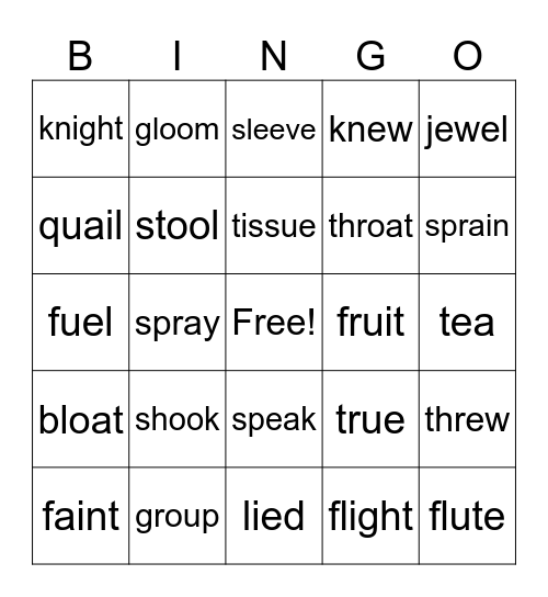 Long Vowel Bingo Card