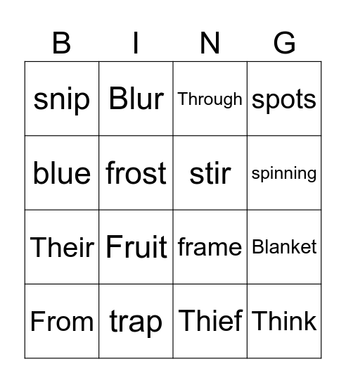 Consonant blends Bingo Card