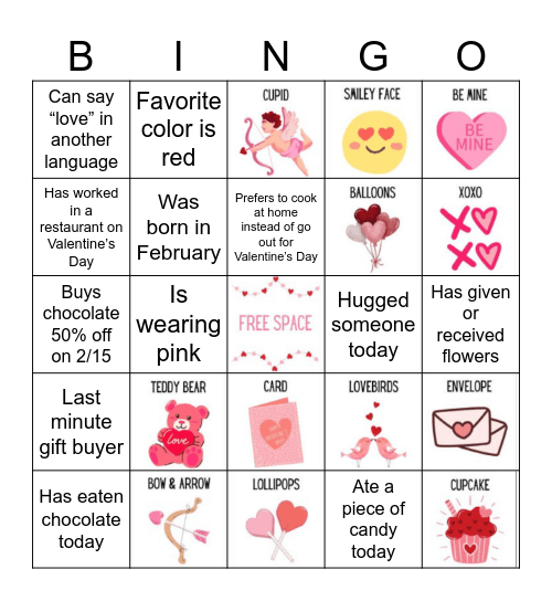 Valentine’s Day Bingo! Bingo Card