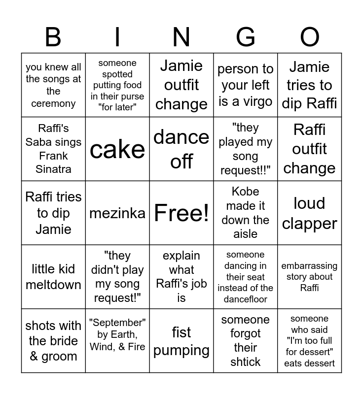 Raffi Loves PB & Jam Bingo Card