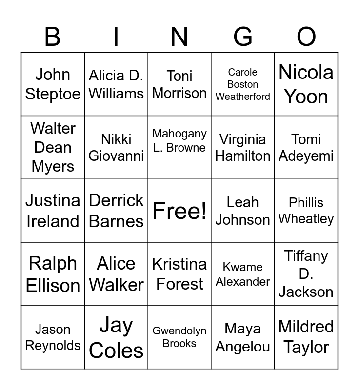 Black Authors Bingo Card