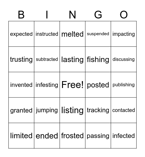 Suffixes -ed and -ing Bingo Card