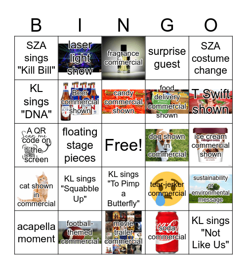 2025 Super Bowl Halftime Bingo Card