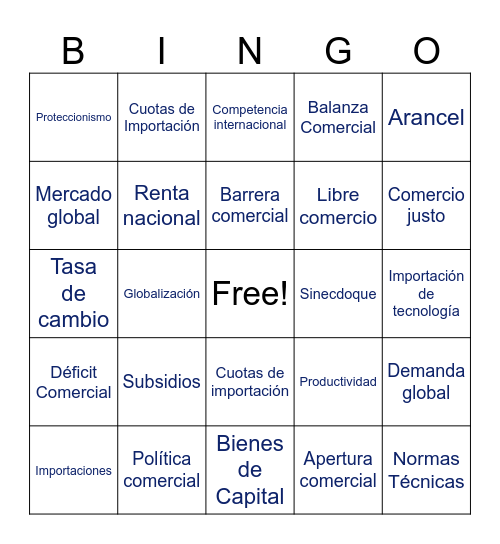 Comercio Global Bingo Card