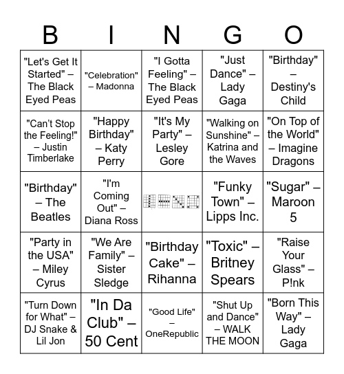 BIRTHDAY SONGS Bingo Card
