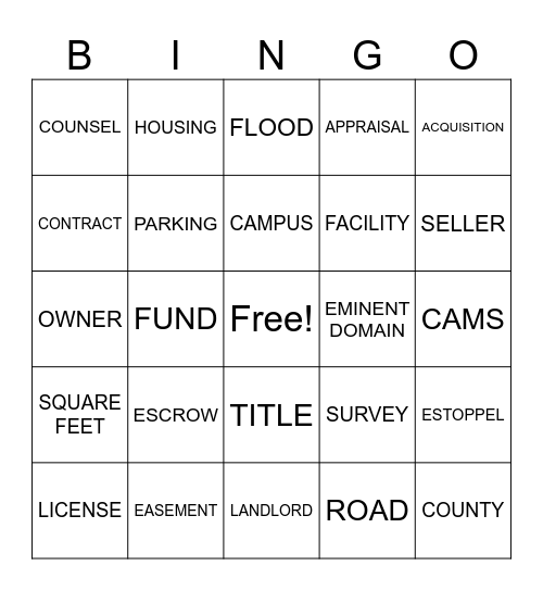 CEO Real Estate Bingo Card