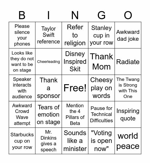 General Session Bingo Card