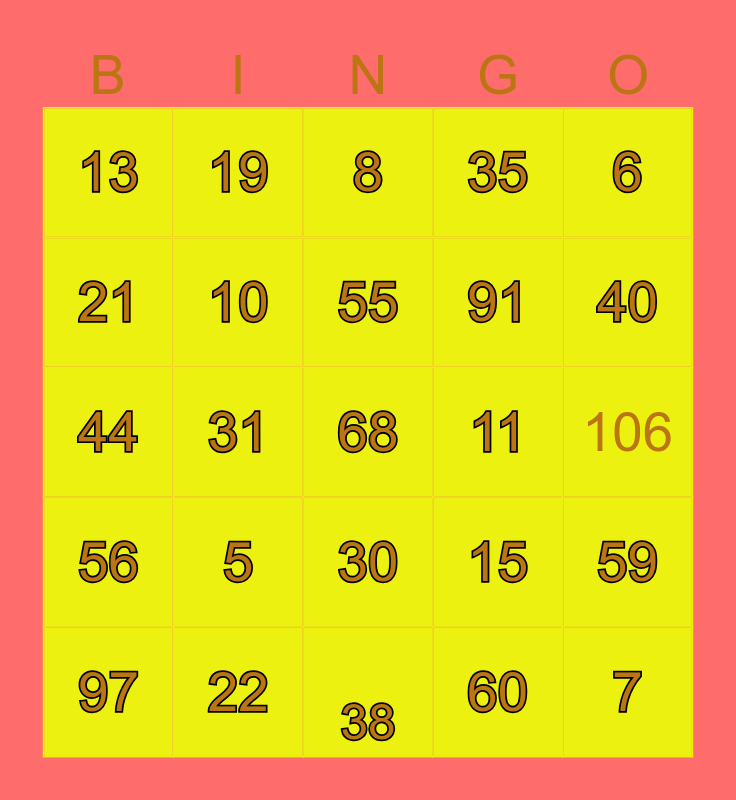 Number Bingo 1-36x40=-1,439 Bingo Card
