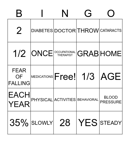 FALL PREVENTION Bingo Card