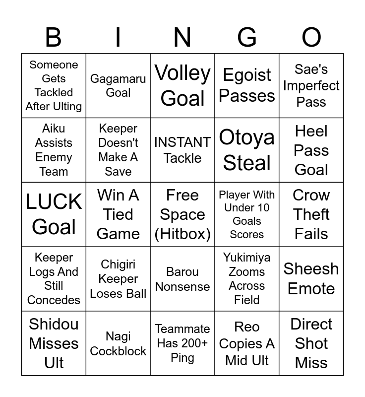 Rivals Bingo Card