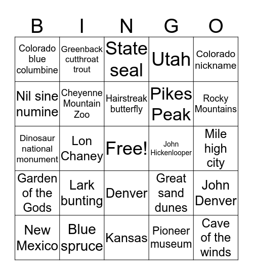 Colorado Bingo Card