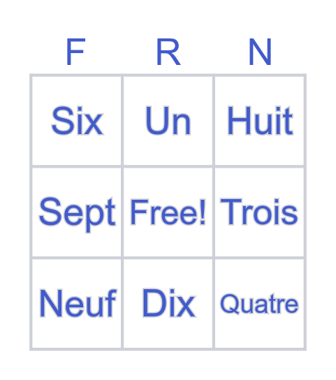 French numbers Bingo Card