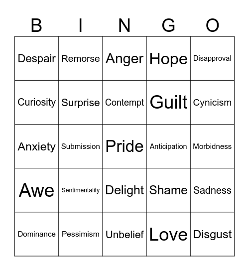 Emotion bingo Card