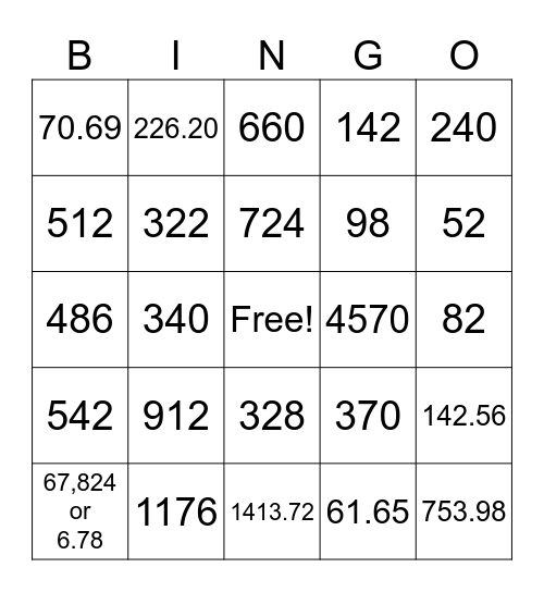 Surface Area Bingo Card