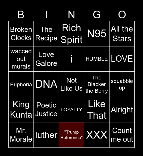 Kendrick Lamar & SZA - Super Bowl Halftime Show Bingo Card