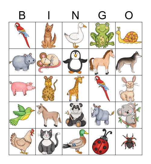 Tiere Bingo Card
