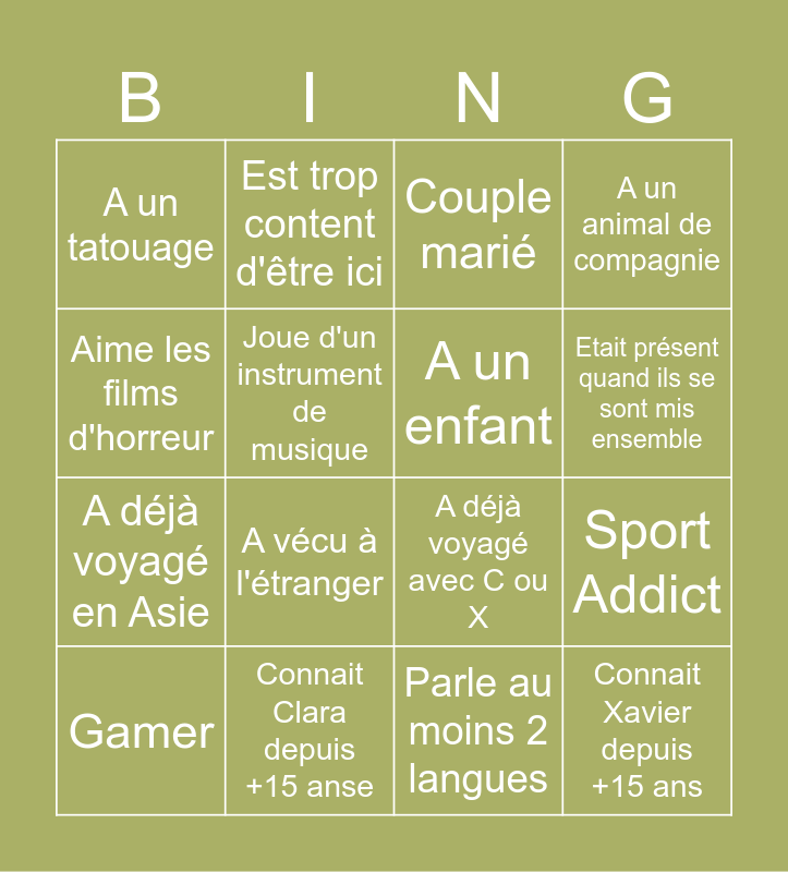 MARIAGE CLARA & XAVIER Bingo Card