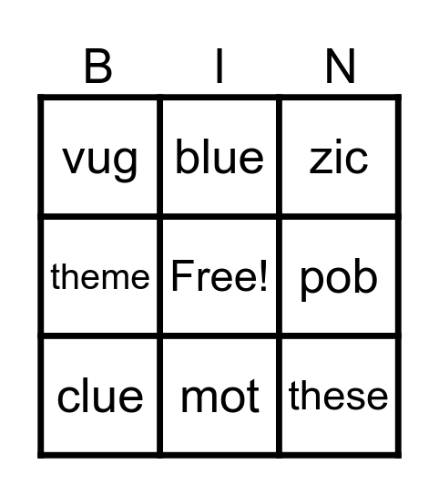 CVC Bingo Card