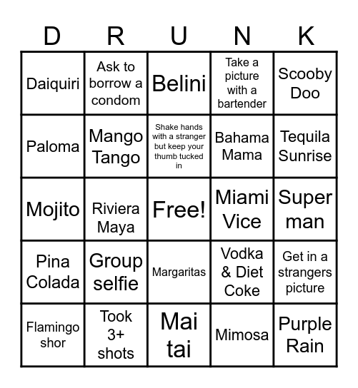 Bar Bingo Card