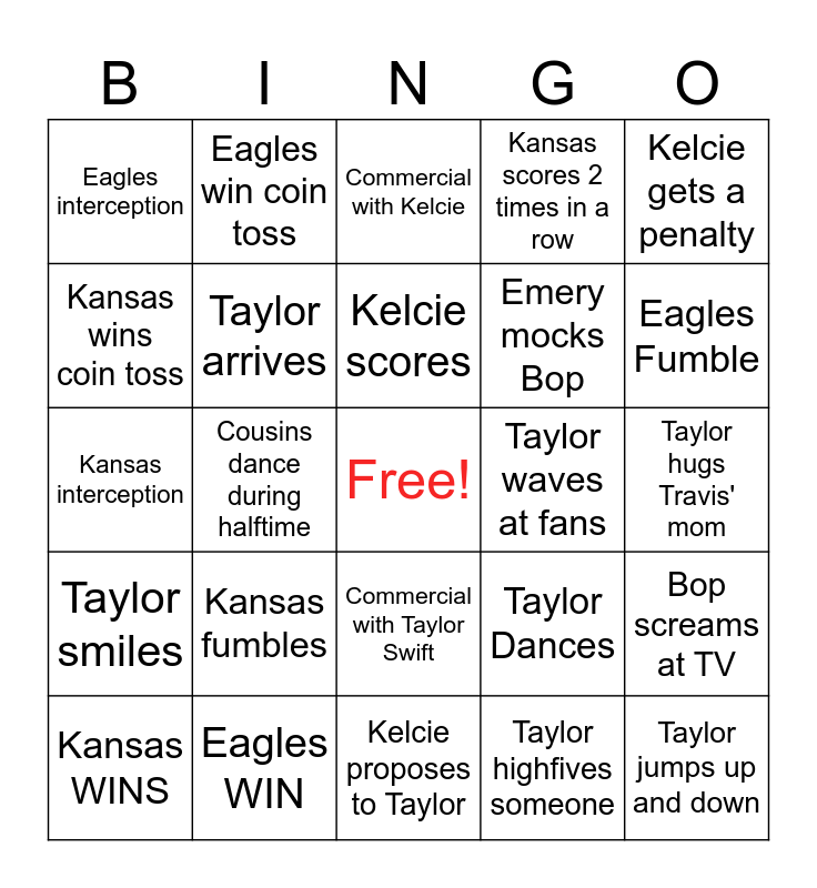 Super Bowl Swiftie Bingo Card