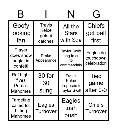 Super Bowl Bingo 2025 Bingo Card