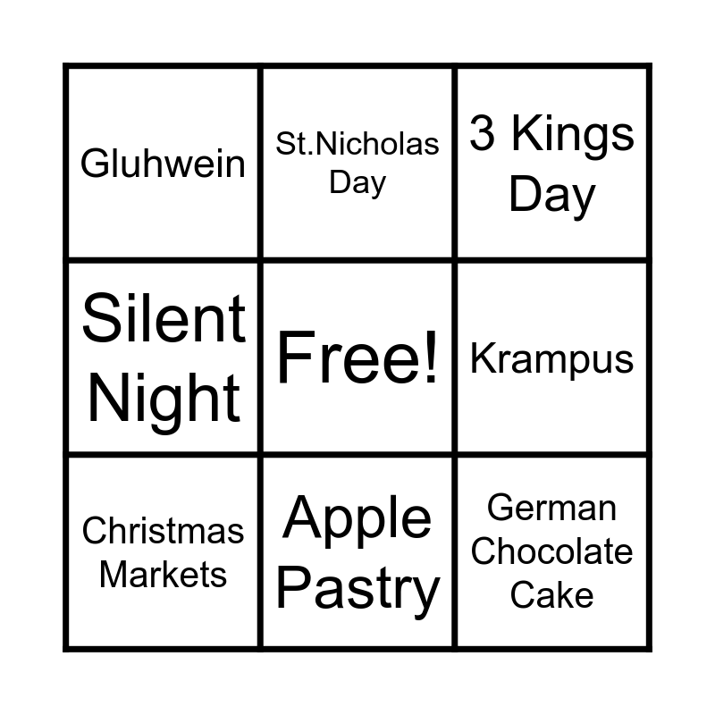 Winter In Germany Bingo Card
