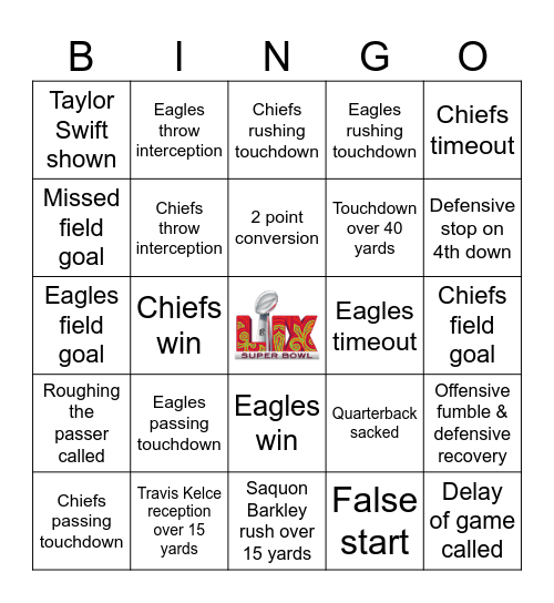 Super Bowl 2025 Bingo Card