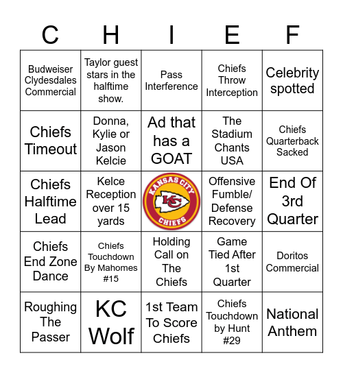 Super Bowl Chiefs vs Eagles 2025 Bingo Card