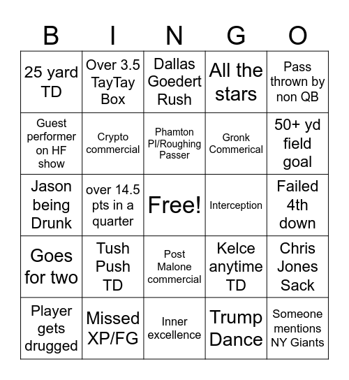 SuperBowl Bingo Card