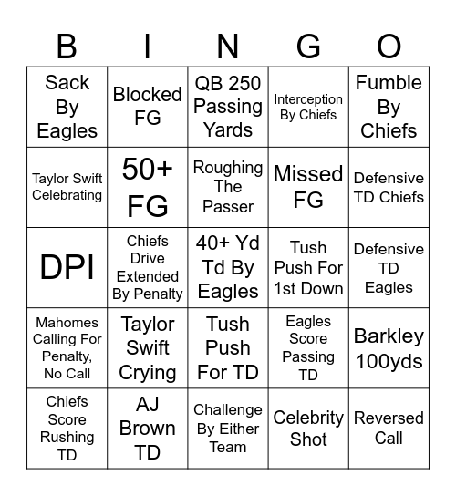Super Bowl LIX Bingo Card