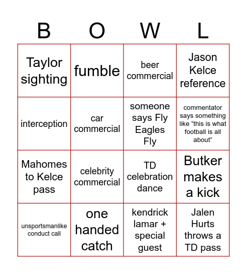 SUPER BOWL 2025 Bingo Card