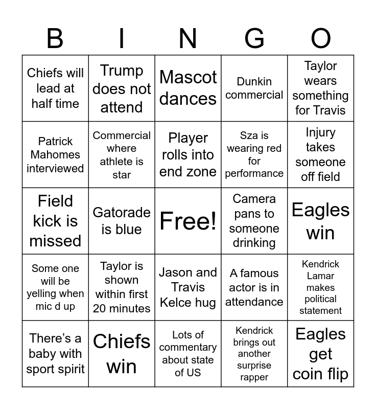 Superb Owl Bingo Card
