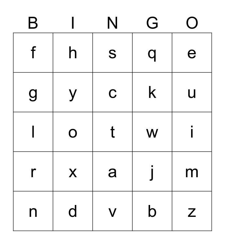 Lowercase Letter Bingo Card