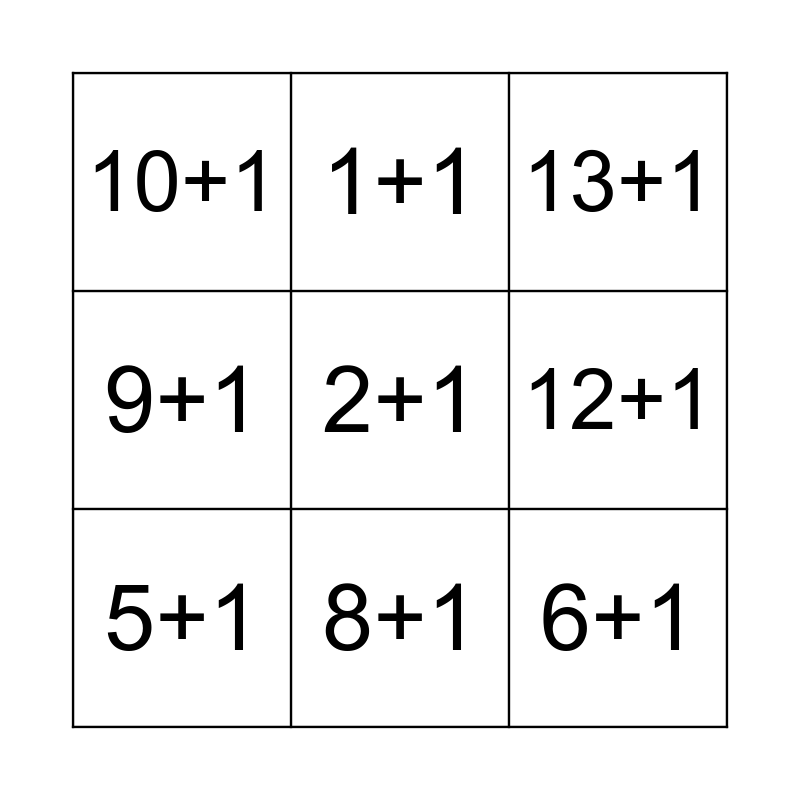 Simple addition (+1) Bingo Card