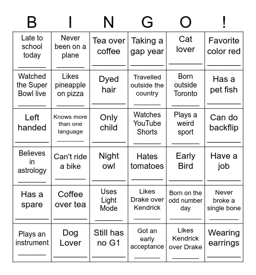 Human Bingo Icebreaker Bingo Card