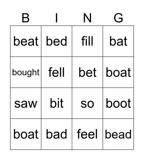Minimal pairs Bingo Card