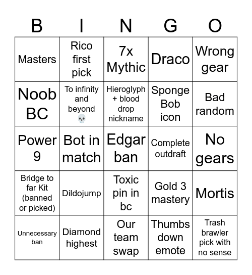 Ranked Bingo Card
