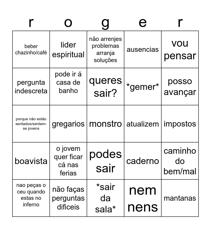 Professor roger Bingo Card
