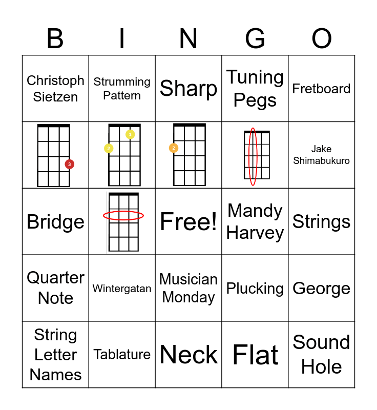 Music Term 3 - Ukulele and Valentine's Bingo Card