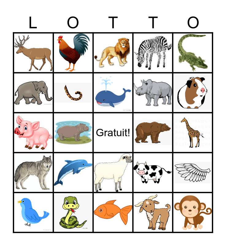 Les Animaux Bingo Card