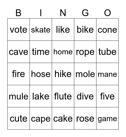 Long Vowel Bingo Card