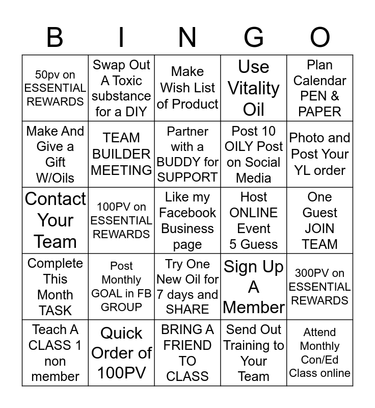 Team Bingo Card