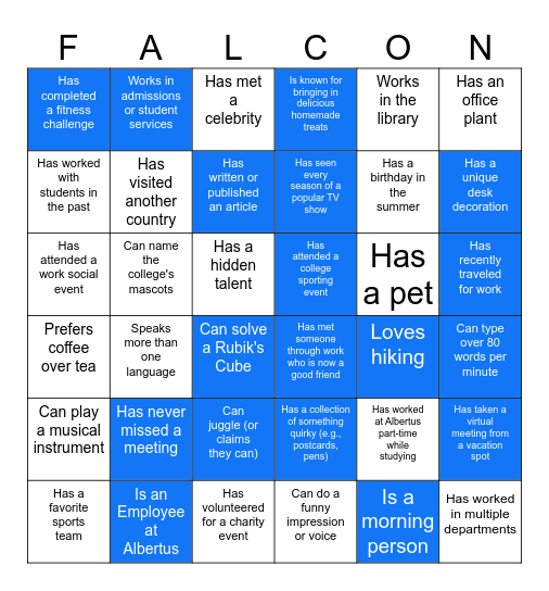 Albertus Magnus Employee Falcon's Card Bingo Card